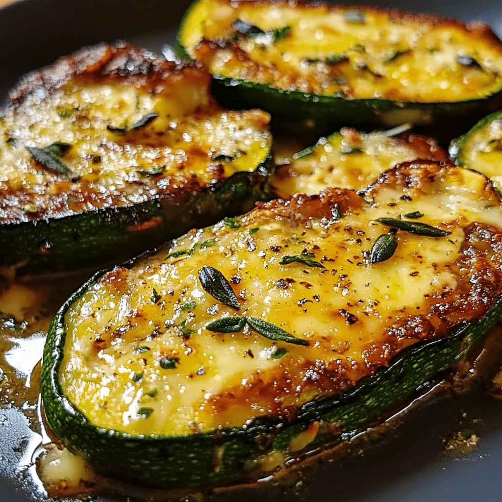 Cheesy Garlic Zucchini Steaks - Less Is Tastier