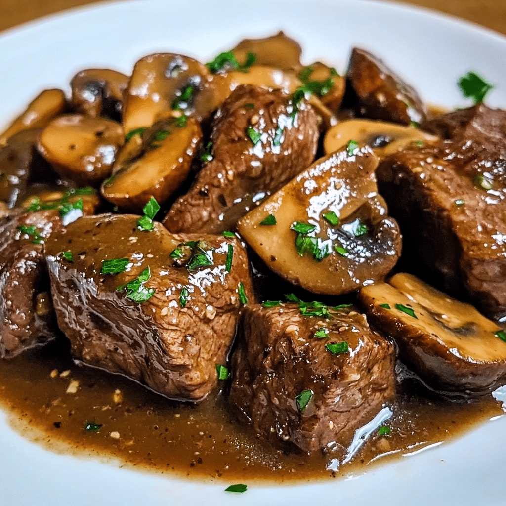 Beef Tenderloin Tips in Mushroom Gravy - Less Is Tastier