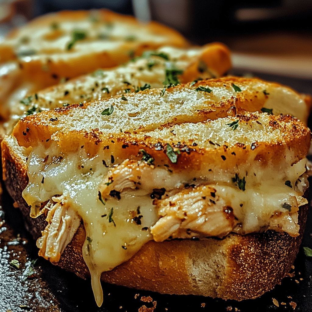 Cheesy Chicken Garlic Bread Sandwich - Less Is Tastier