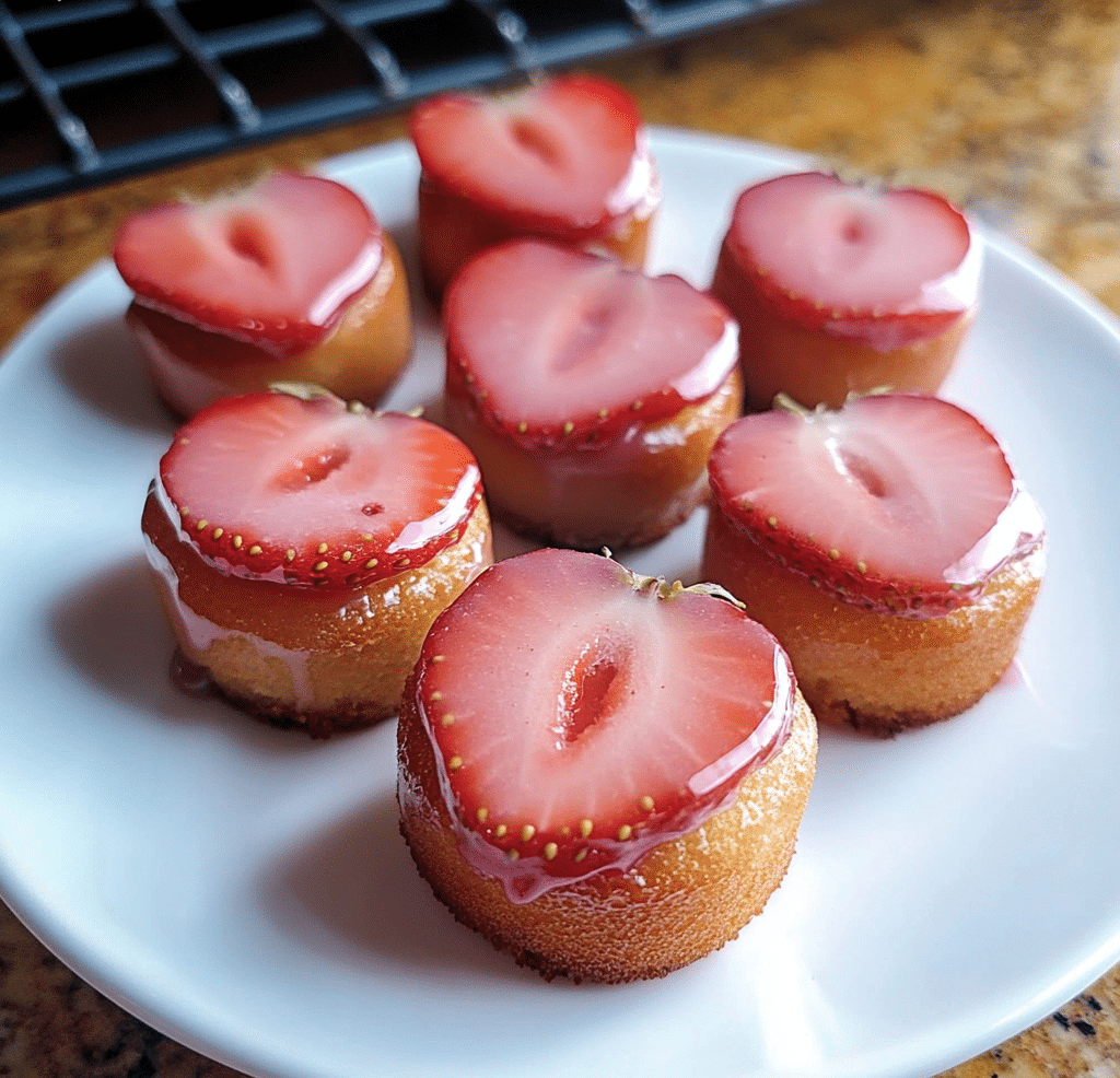 Glazed Strawberry Cake Bites - Less Is Tastier