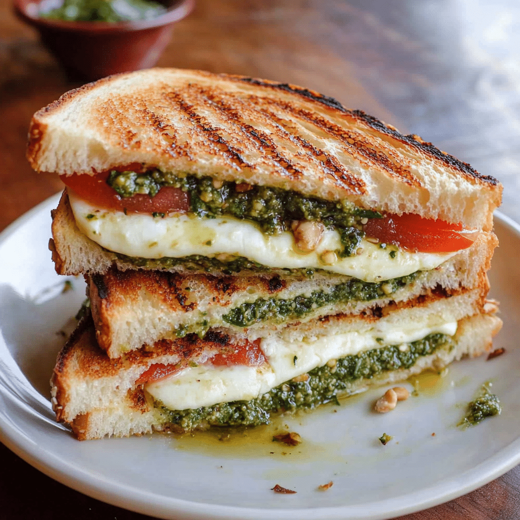 Grilled Mozzarella Sandwich with Walnut Pesto - Less Is Tastier