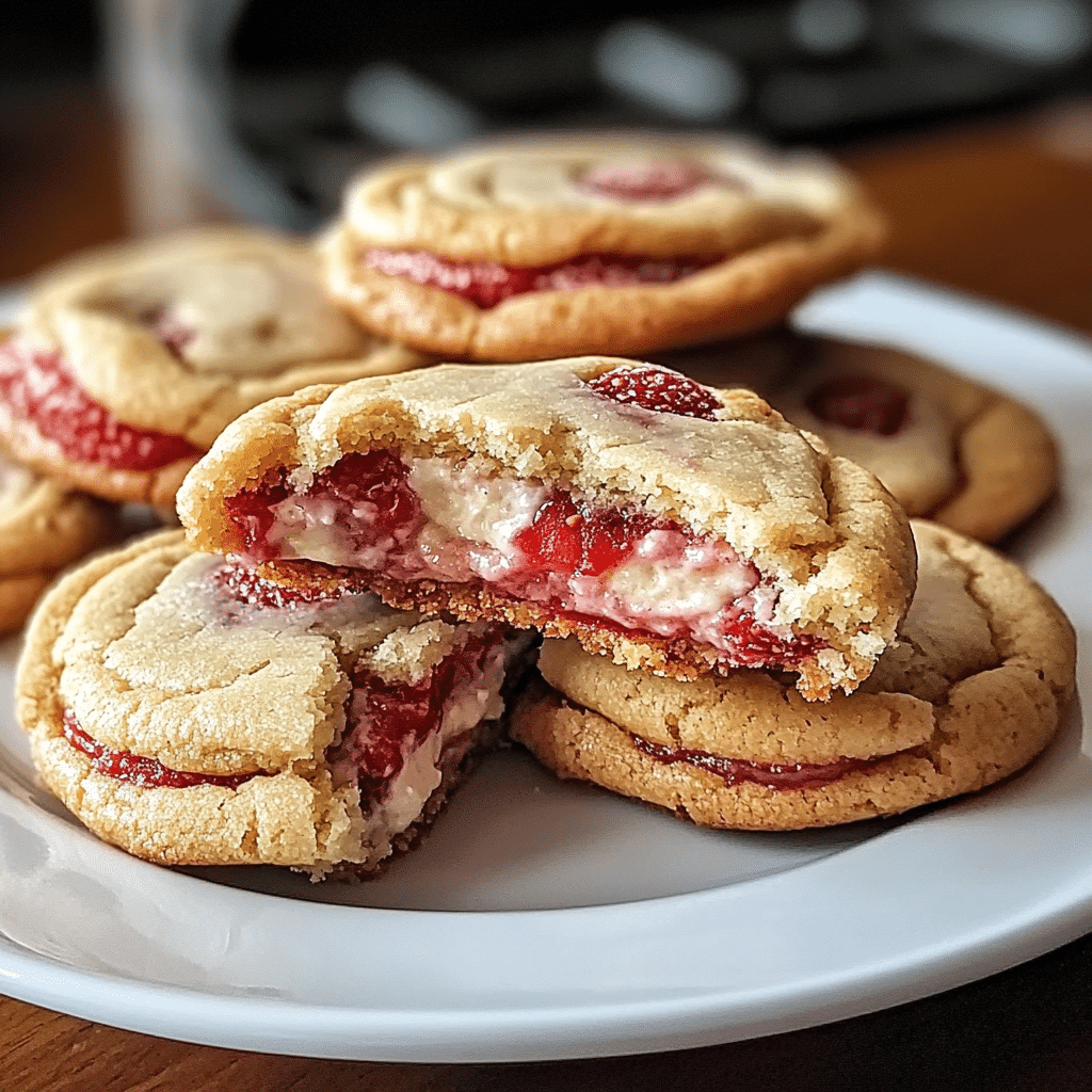 Strawberry Cheesecake Stuffed Cookies - Less Is Tastier